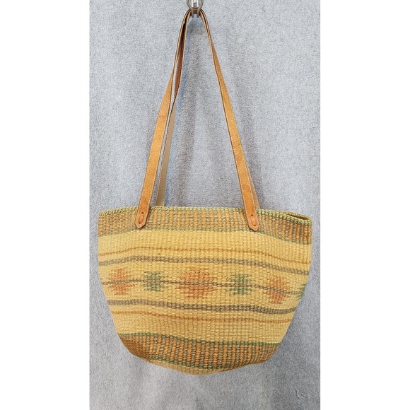 Bags | Vintage Bag Bazaar Tote Bag Womens Large Woven Straw Southwest ...